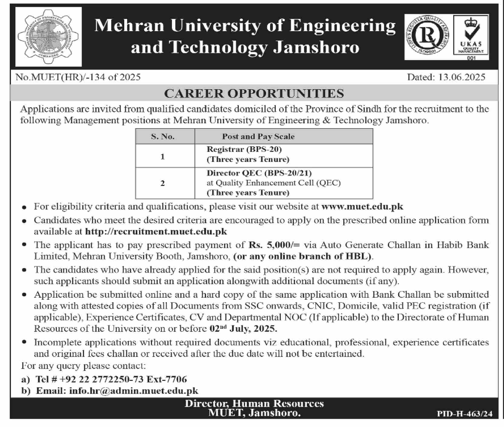 MUET Mehran University Of Engineering & Technology Jobs 2025 - Free Job ...