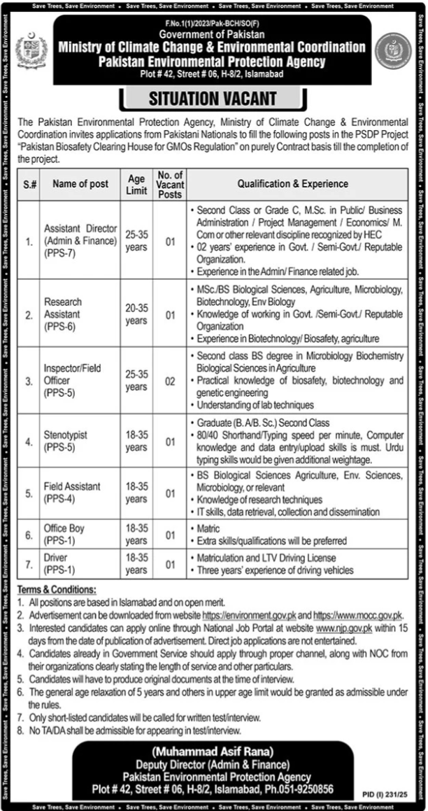 Pakistan Environmental Proetection Agency PEPA Jobs